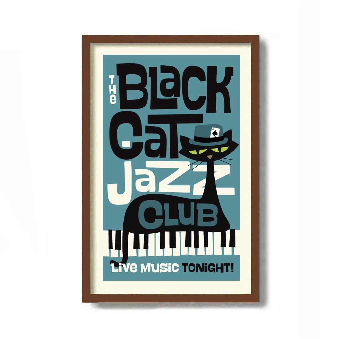 Jazz Poster, Mid Century Modern Art, Black Cat Art Print, New Orleans ...