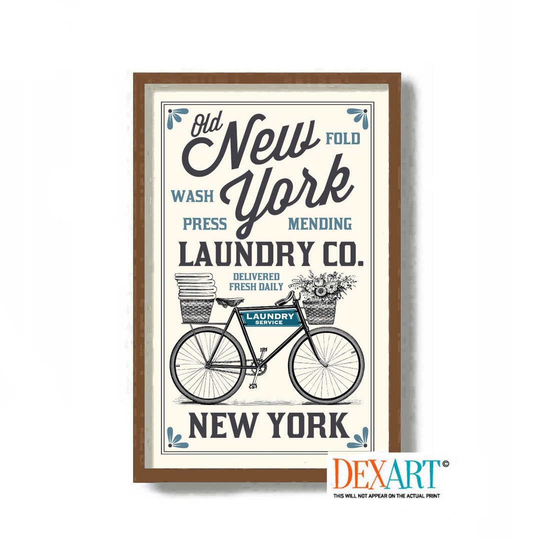 Laundry Room Decor New York Art Print, Vintage Bicycle, Washing Machine ...