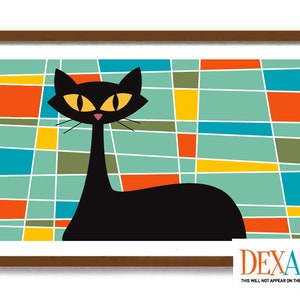 Mid Century Modern Black Cats Art Print, Atomic Cat Lover Gift, 1960s ...