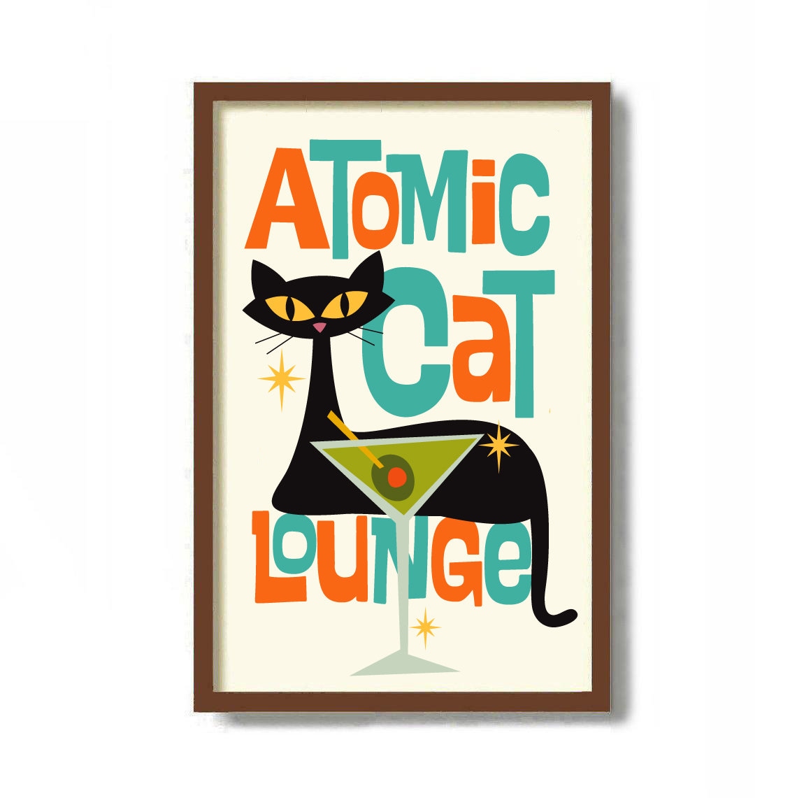 Atomic Cat Art Print Cocktail Sign Cat Dad Gift Cat Lover | Etsy