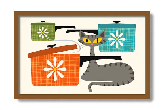 Mid Century Modern Kitchen Art Kitchen Decor Cooking Art - Etsy