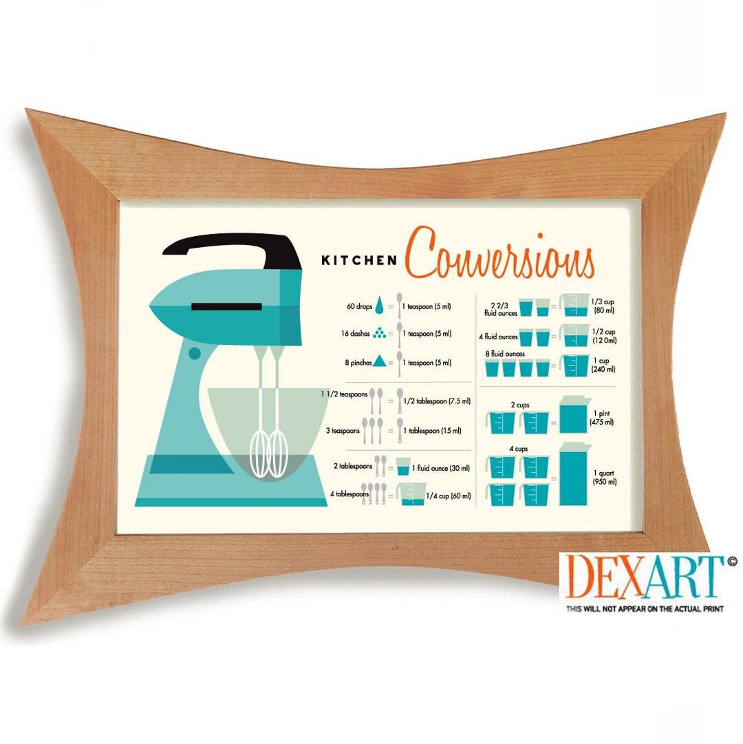 Kitchen Conversion Chart, Cooking Decor Art Print, Gift for Chef ...