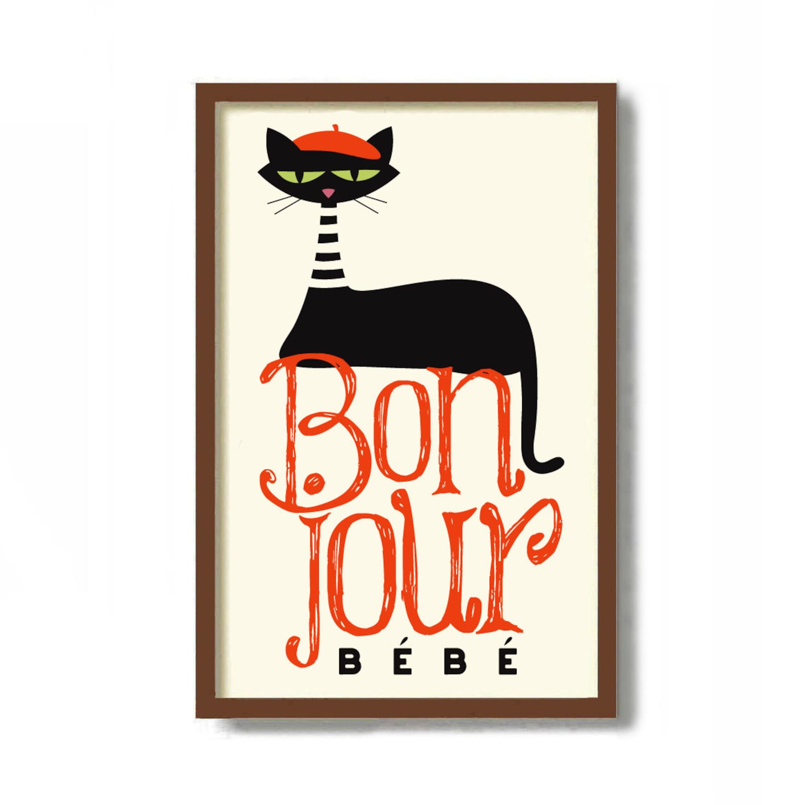 Black Cat Print French Cafe Bonjour Sign Gift Idea Kitchen Art - Etsy