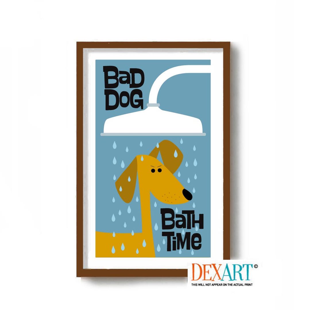 Dog Bathroom Wall Art Print, Bad Dog Wash Sign, Muddy Paws, Yellow Lab ...