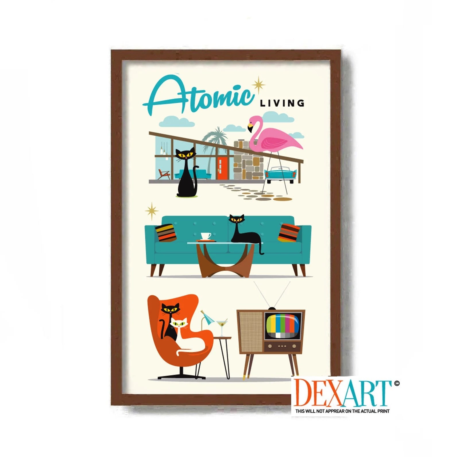 Mid Century Modern Wall Art Print, Atomic Cat Art Decor, Palm Springs ...