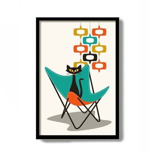 Mid Century Modern Art Cat Cat Poster Black Cat Art Print | Etsy