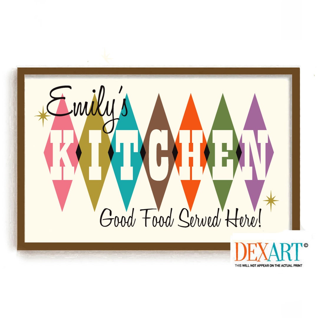Personalized Mid Century Modern Kitchen Wall Art Print, Retro ...