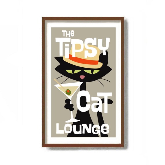 Nightclub Poster Retro Cat Lover Gift Mid Century Modern Art - Etsy
