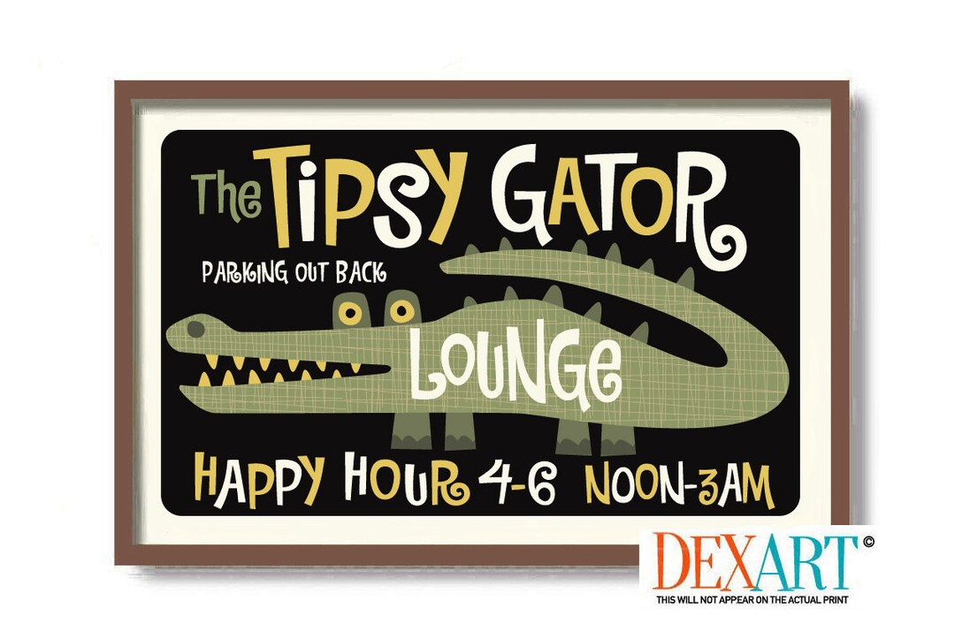 Florida Tiki Bar Sign, Alligator Art Print, Mid Century Modern Art ...