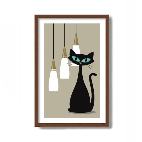 Mid Century Modern Art Print Atomic Cat Wall Art Cat Lover Etsy