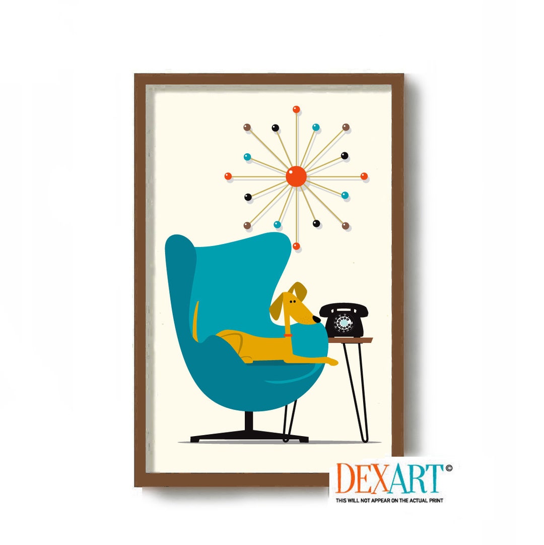 Mid Century Modern Atomic Dog Art Print, Atomic Dog Wall Art, Mutt Dogs ...