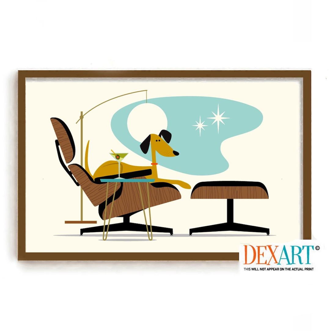 Atomic Dog Lover Gift, Mid Century Modern Dog Art Prints, Eames Chair ...
