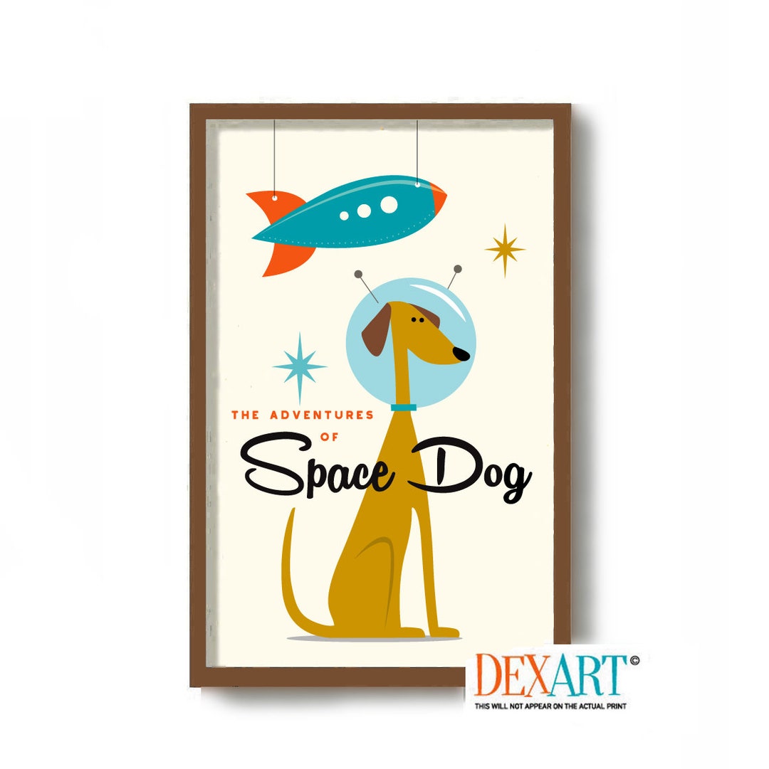 Mid Century Modern Dog Wall Art Print, Atomic Space Decor, Roswell UFO ...