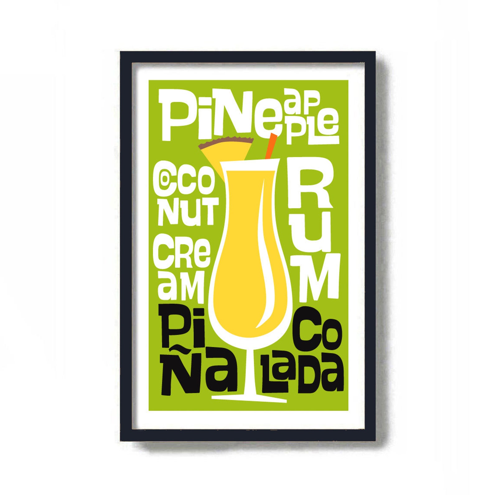 Pina Colada Bar Sign Signature Cocktail Wall Art Mid Century | Etsy