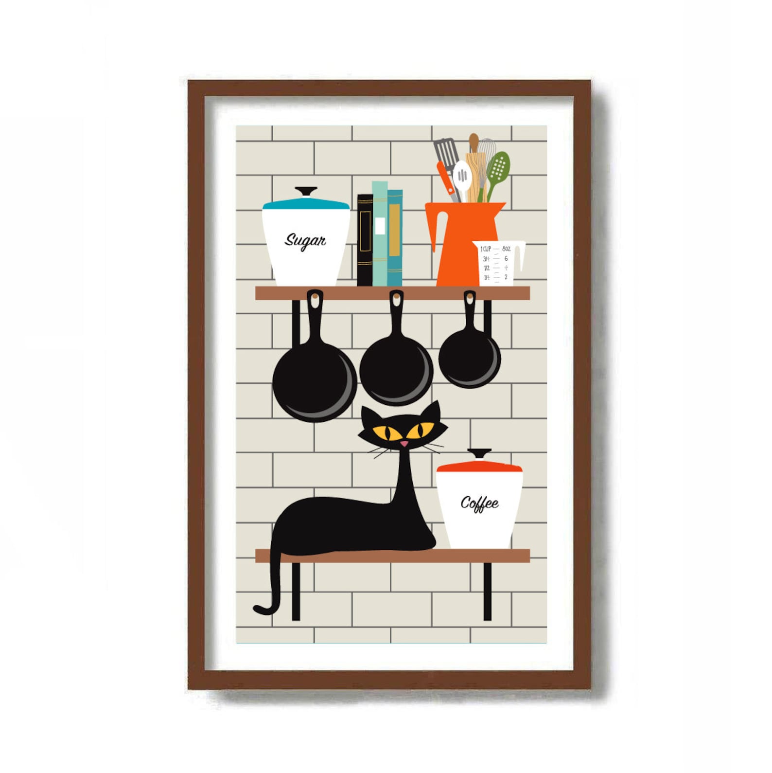 Kitchen Wall Art Cat Print, Mid Century Modern Art, Chef Gift, Loves to ...
