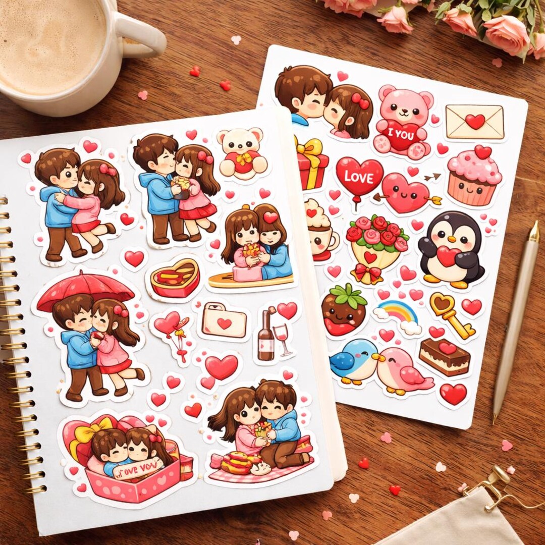 Printable Love Stickers, Couple Clipart, Teddy Bear Hearts, Planner ...