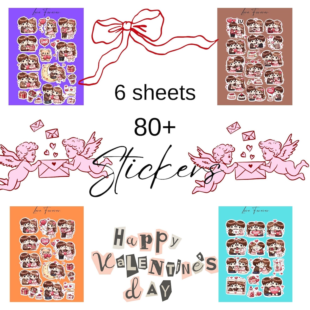 Kawaii Couple Planner Stickers CMYK PDF, 80+ Cute Romantic Boyfriend ...