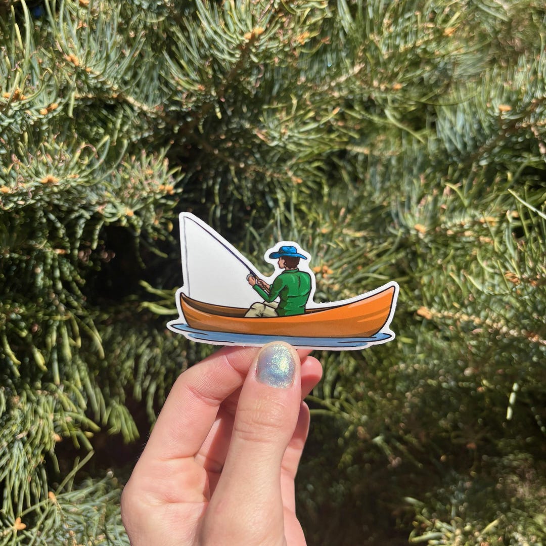 Fisherman in Canoe Transparent Vinyl Sticker - Waterproof Fishing ...