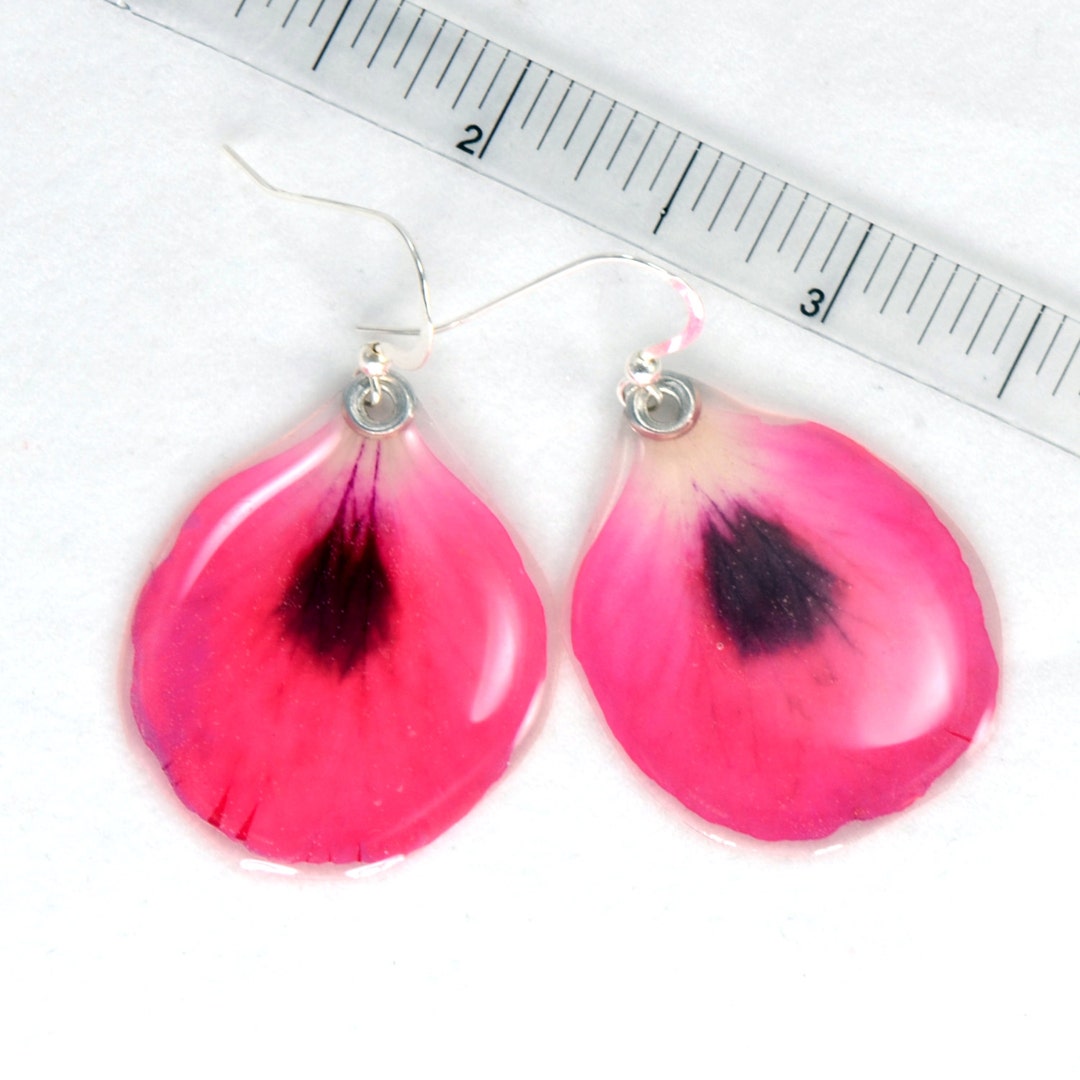 Flower Earrings, Real Pink Geranium Petals Earrings - Etsy