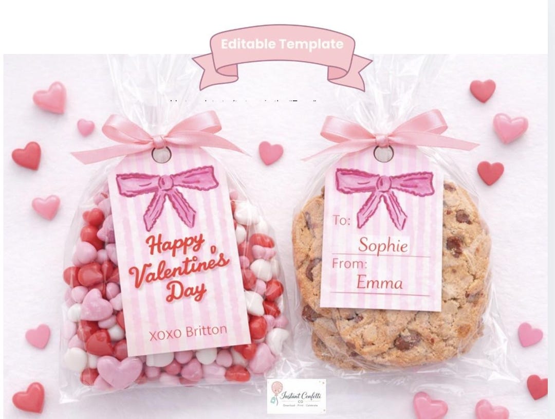Watercolor Bow Valentine's Day Gift Tags - Editable Canva Template ...
