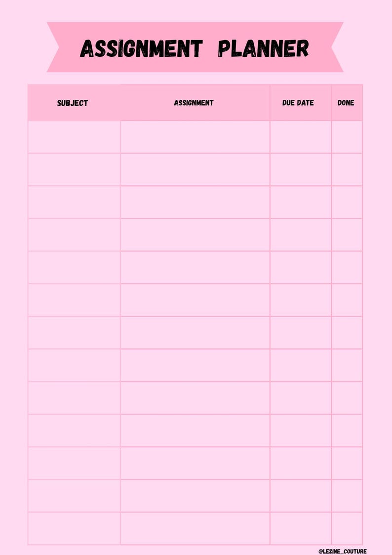 Study Productivity Planner Bundle | Pink Assignment, Budget, Mood ...