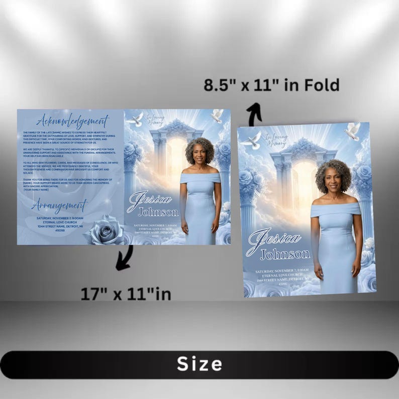 Sky Blue 8 Pages Funeral Program Template, in Loving Memory, Obituary ...