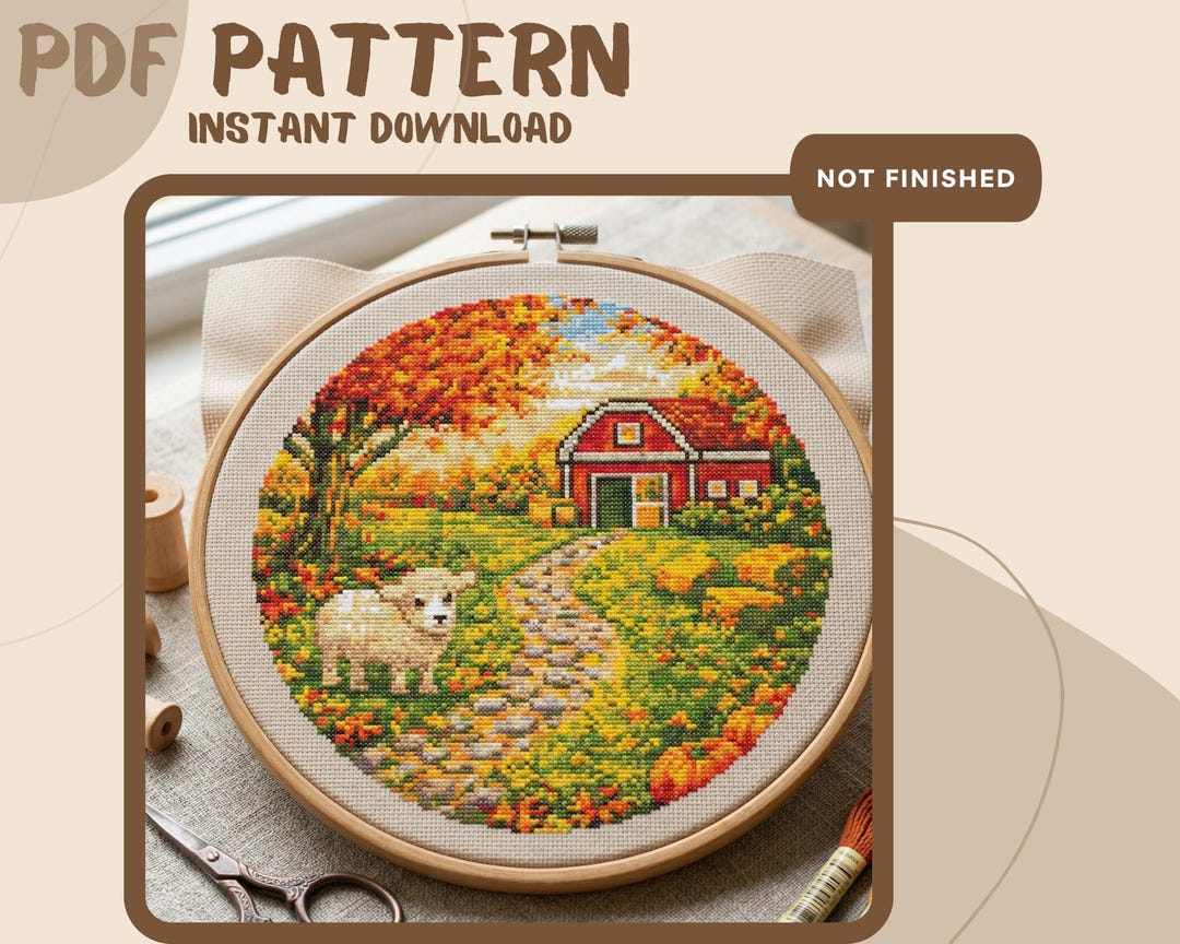 Autumn Farm Cross Stitch Pattern PDF | Round Fall Barn & Sheep | Cozy ...
