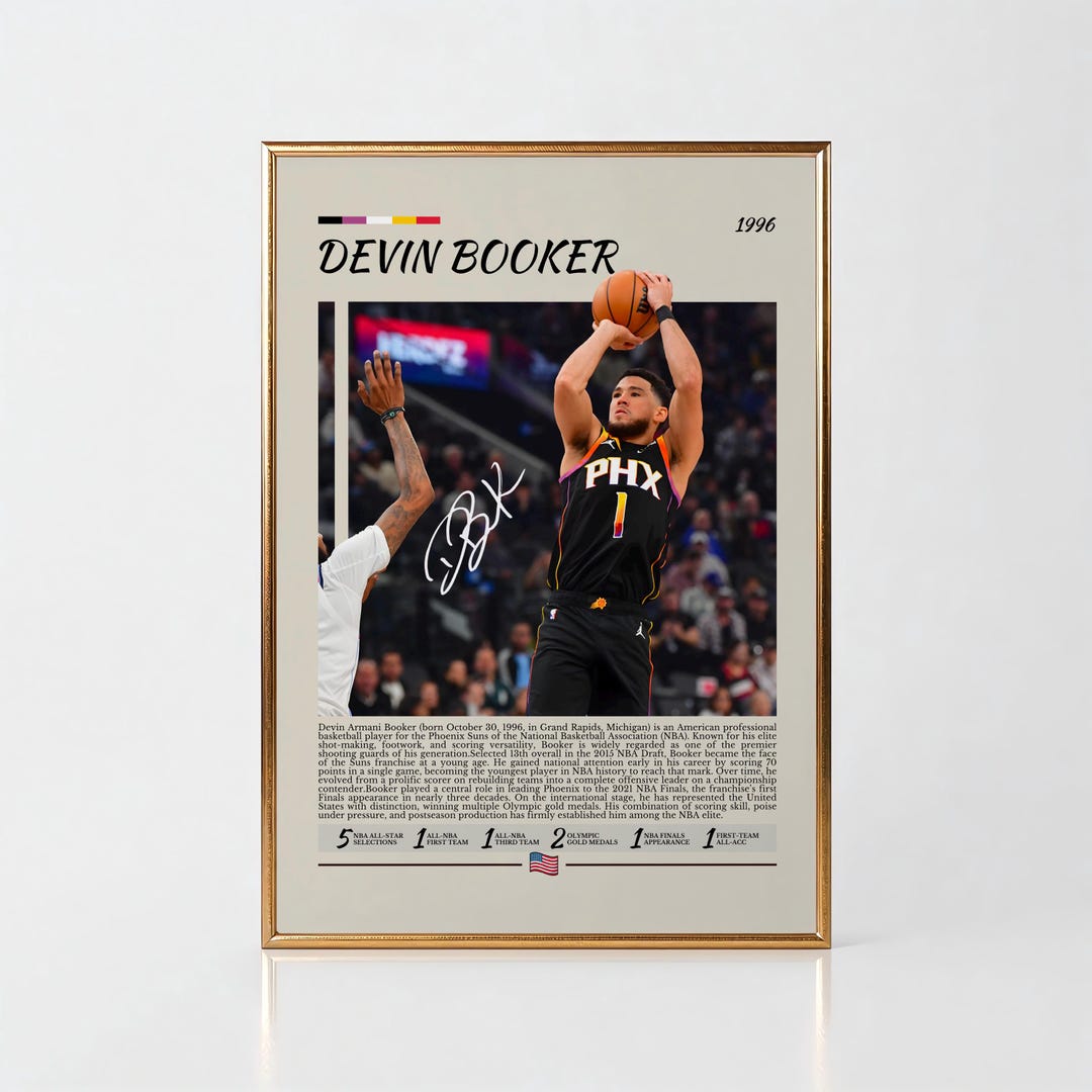 Devin Booker Poster, Phoenix Suns, NBA Star Art (digital Download ...