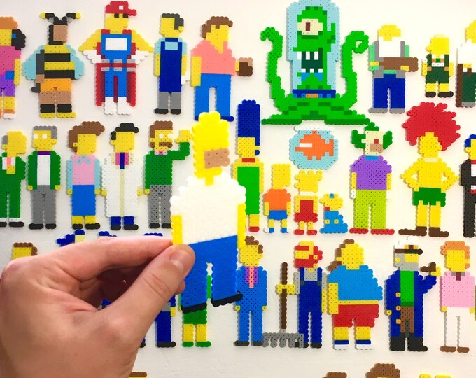 Simpsons Retro Pixel Pop Art. 8 Bit Sprites. Perler Bead Magnets. Pins ...