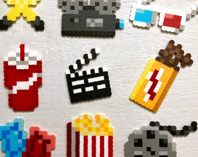 Cinema Retro Perler Bead Icons Magnets Pins 8 Bit Pixel Art - Etsy