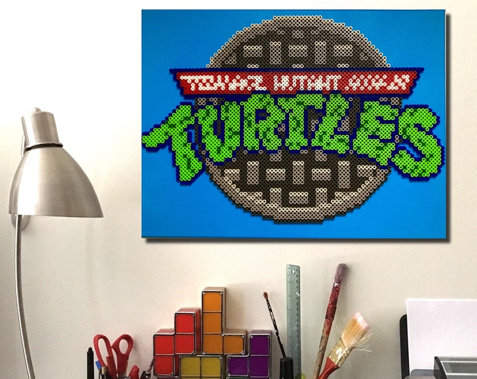 3D TMNT Logo Handmade Pixel Art. Perler Beads on Canvas. Teenage Mutant ...