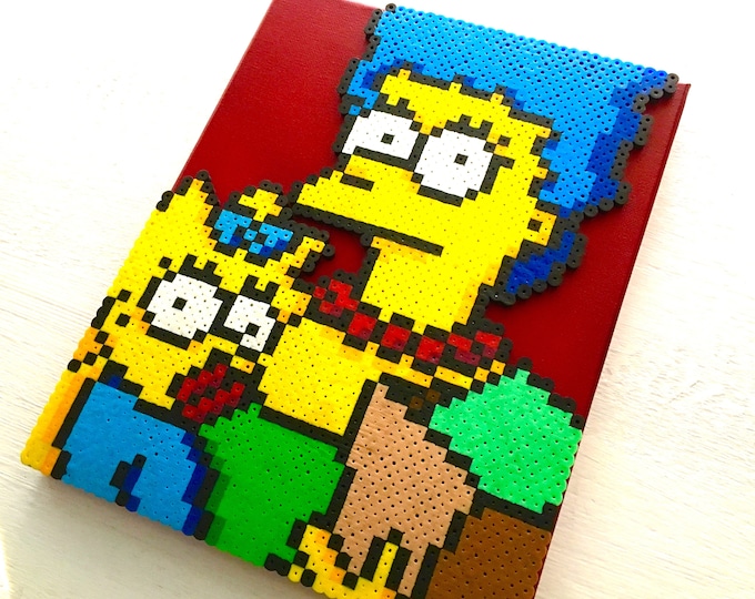 3D Marge Retro Art. Handmade Pixel Portrait. Perler Beads on Canvas ...