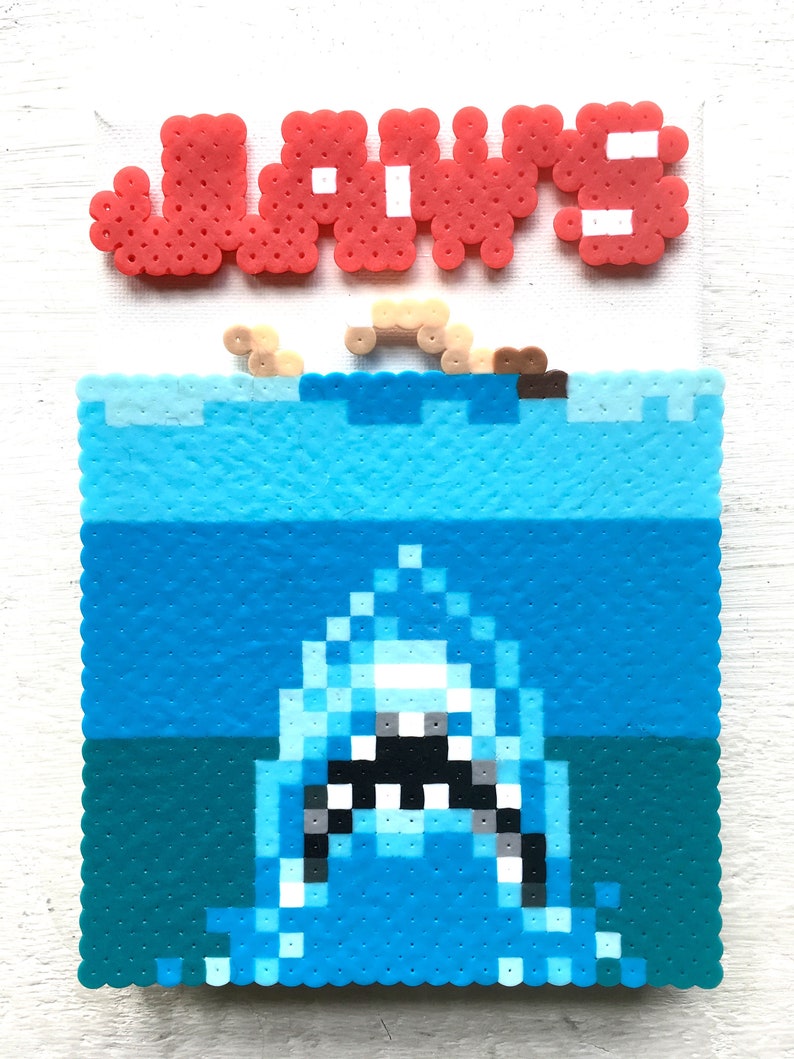 3D JAWS Retro Movie Poster Art. Handmade Pixel Art. Perler Beads on ...
