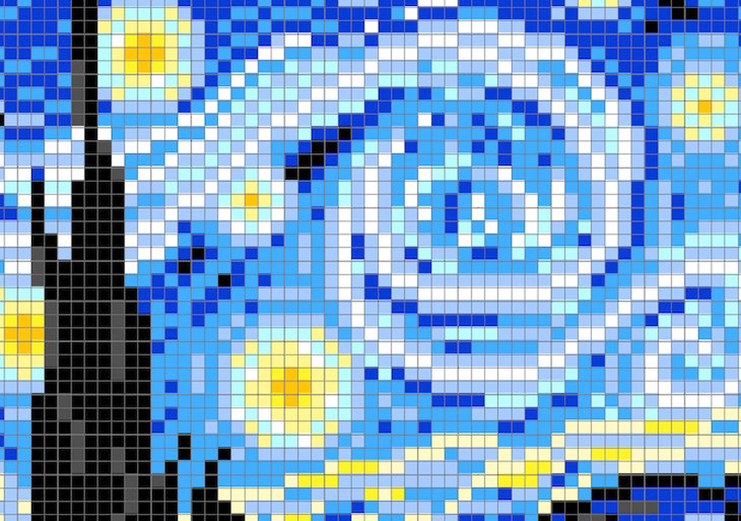 Starry Night Pixel Art Pattern - Perler Beads - Cross Stitch - INSTANT ...
