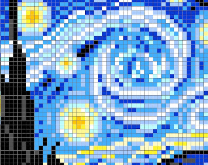 Starry Night Pixel Art Pattern - Perler Beads - Cross Stitch - INSTANT ...