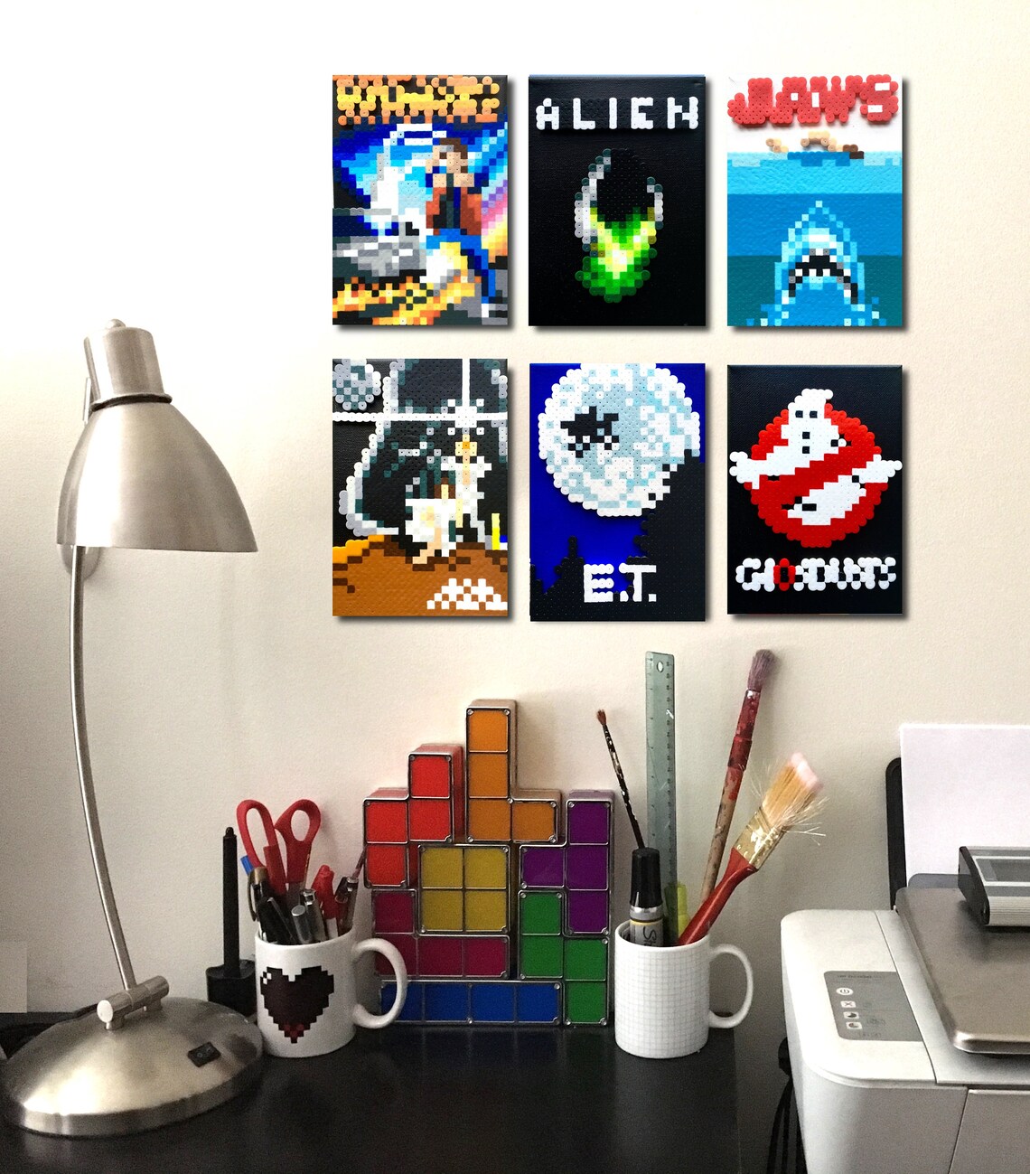 3D E.T. Retro Movie Poster Art. Handmade Pixel Art. Perler Beads on ...