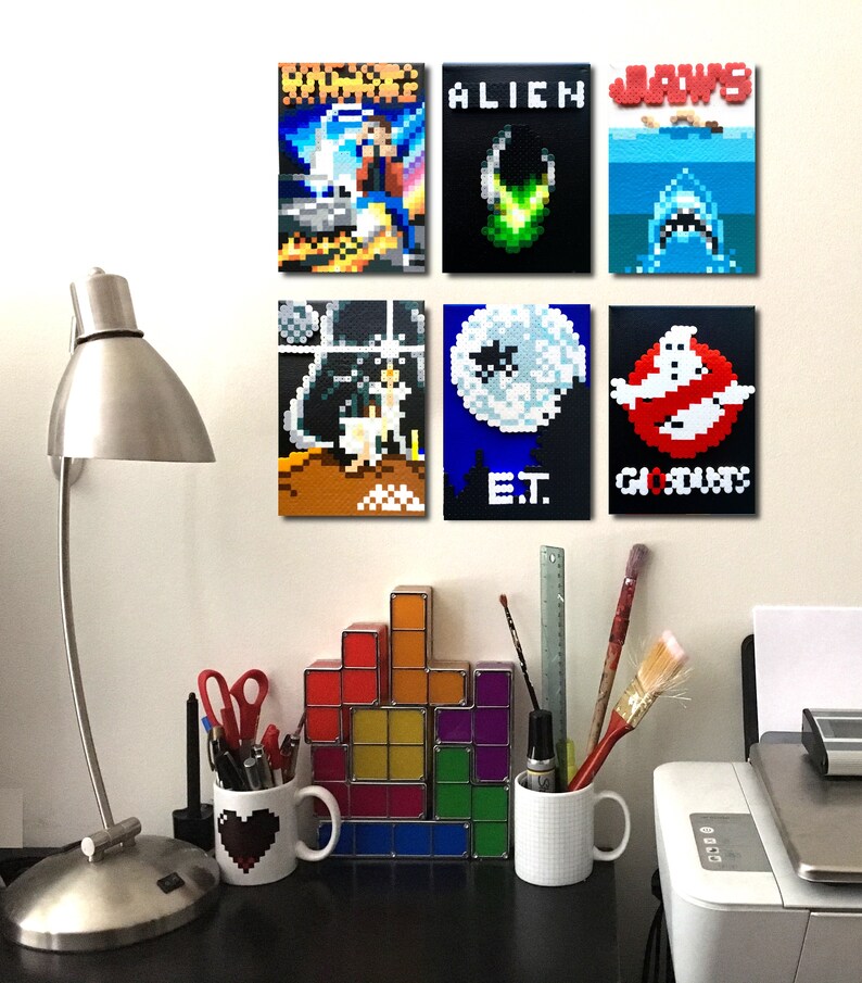 3D JAWS Retro Movie Poster Art. Handmade Pixel Art. Perler - Etsy Australia