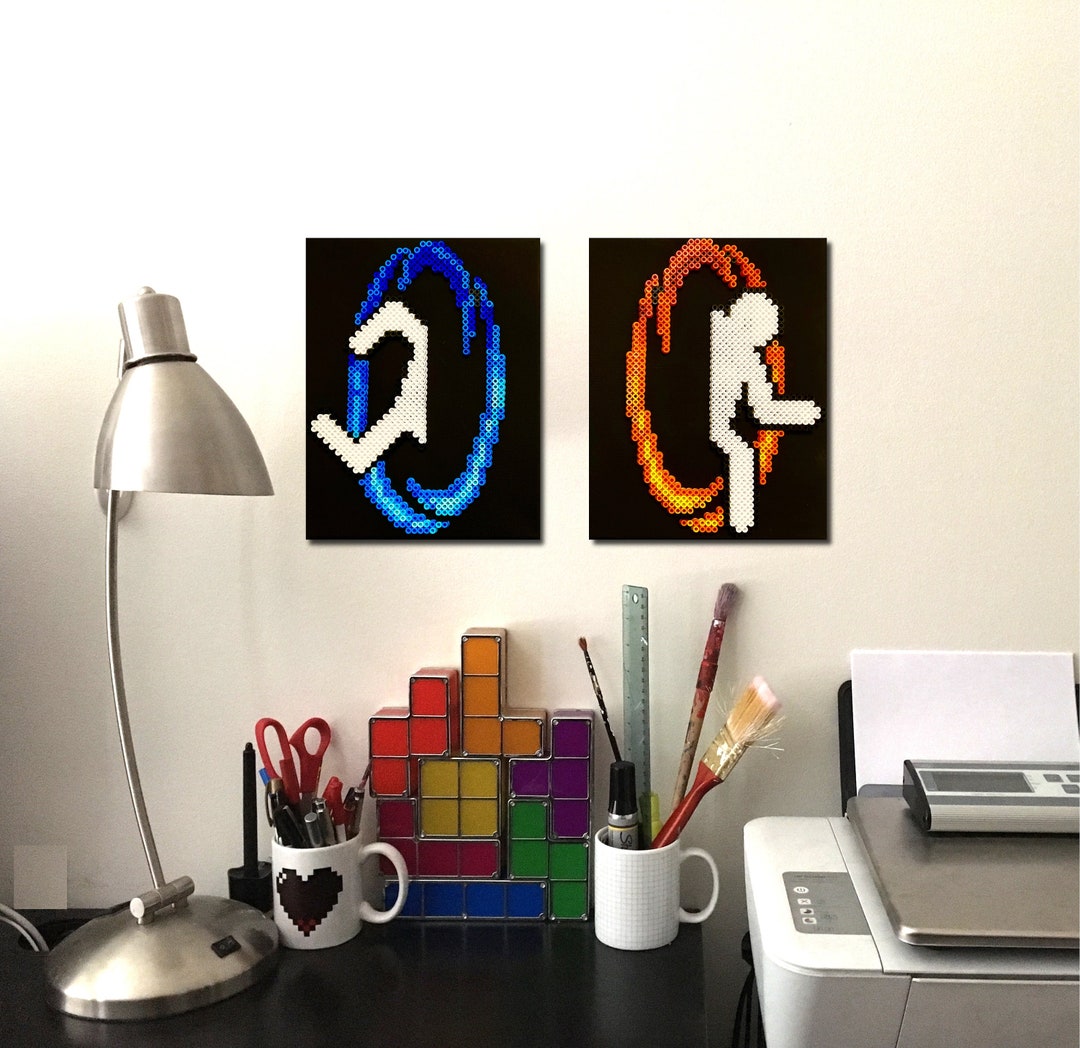 3D Portal Retro Art. Set of 2. Handmade Pixel Art. Perler Beads on ...