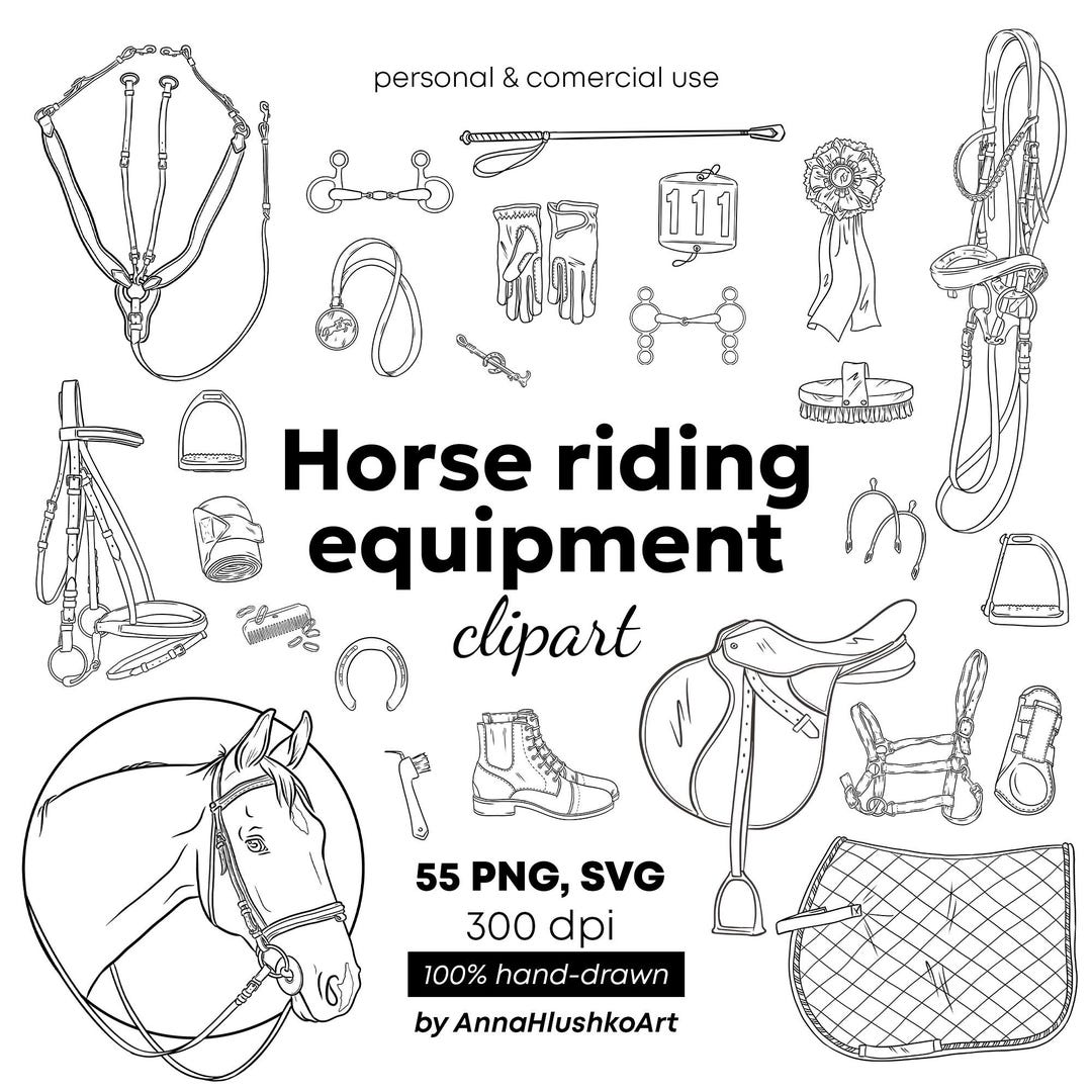 Horse Riding Equipment Clipart Bundle | Equestrian Line Art PNG SVG ...