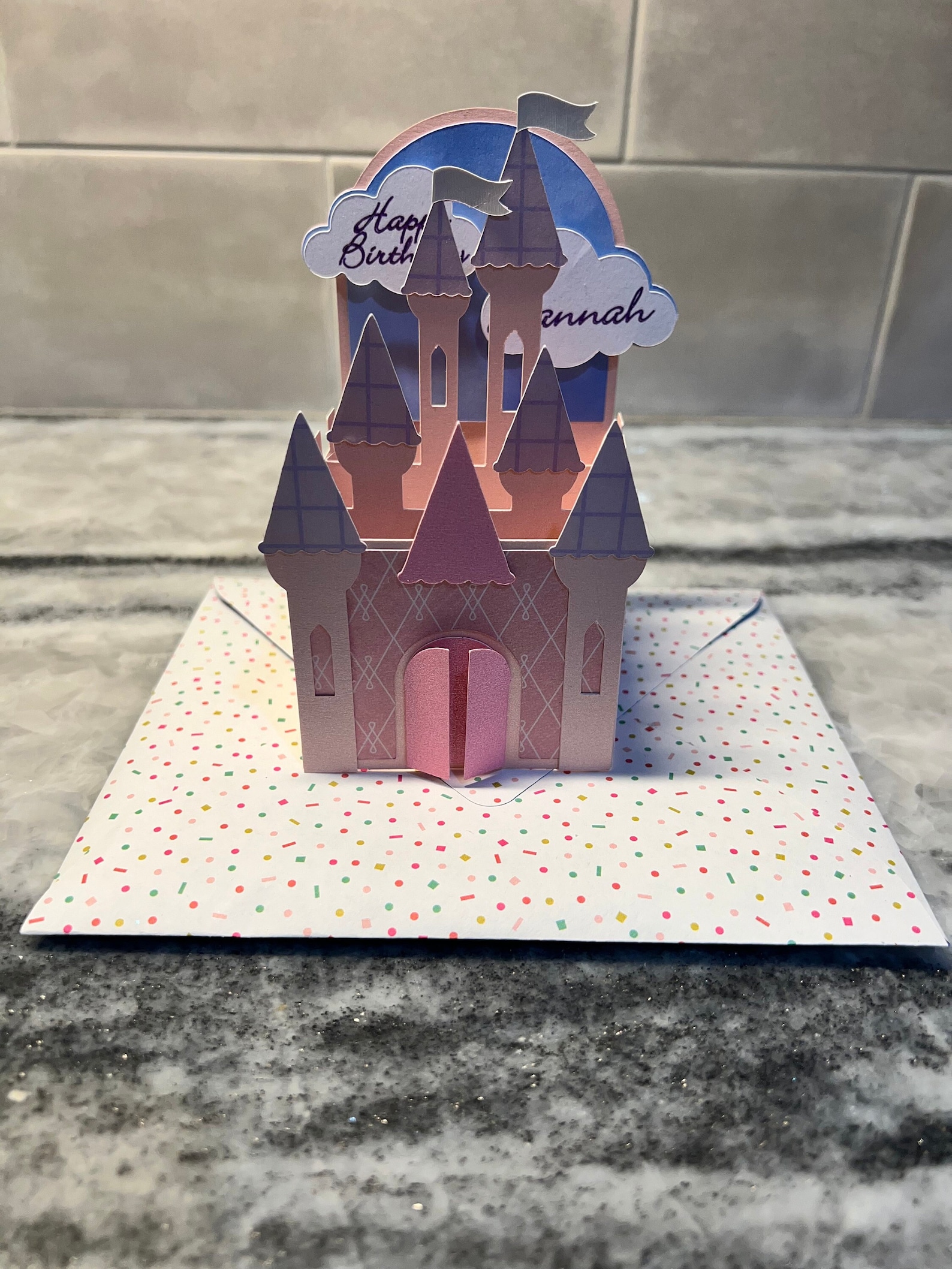 3-D Castle Card/ Handmade Card/ Birthday Card/ New Baby Card/ New Home ...
