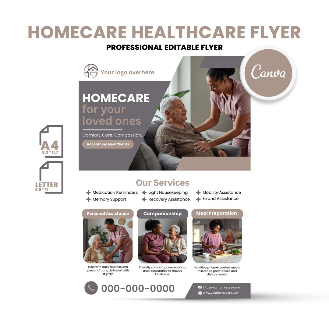 Senior Support Services Template | Caregiver Business Promotion | Editable Canva Layout - Etsy