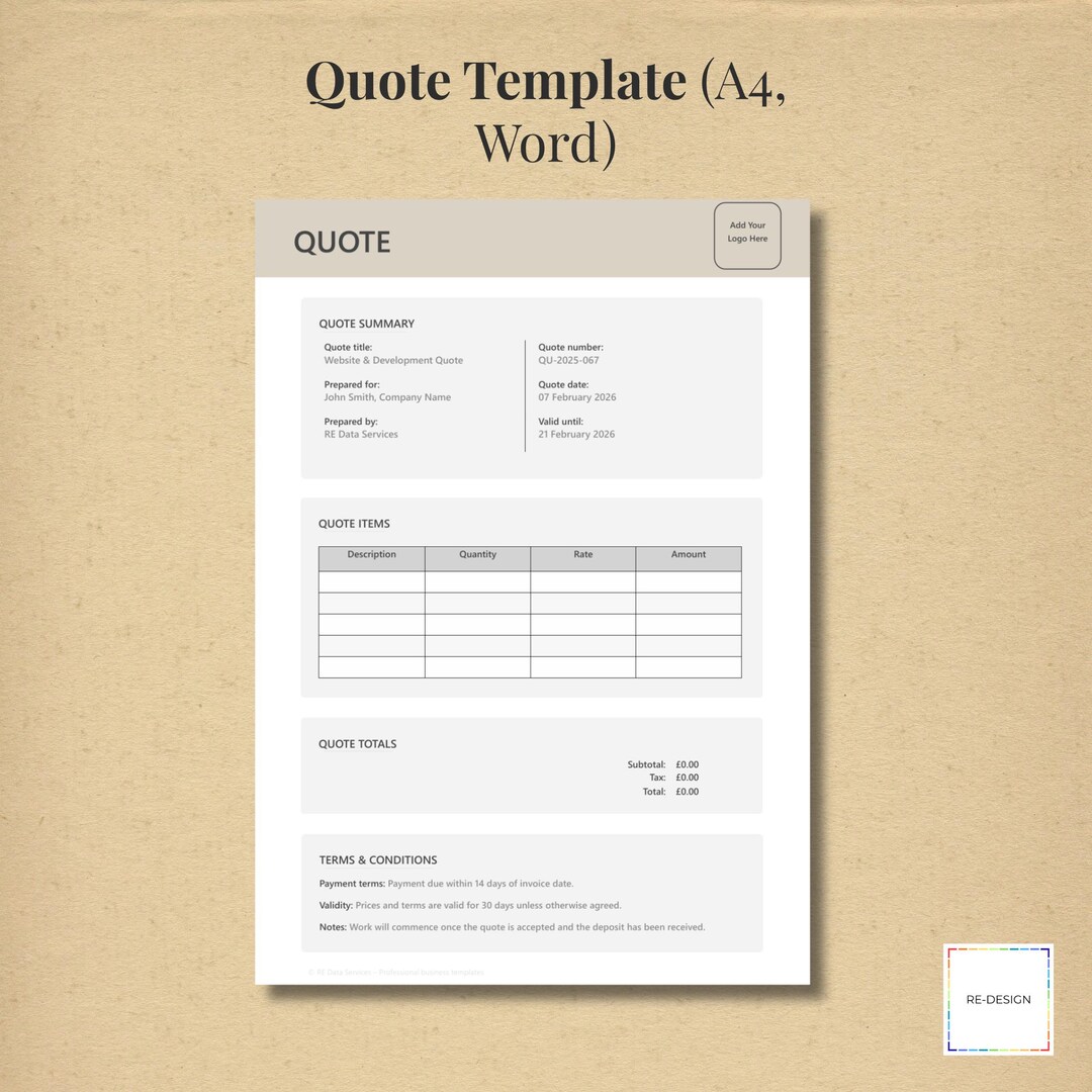 Beige Quote Template | A4 Editable Word Document | Professional Company ...