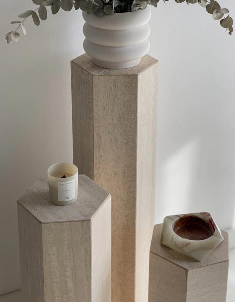 Natural Travertine Stone Pedestal | Handmade Decorative Display Stand ...