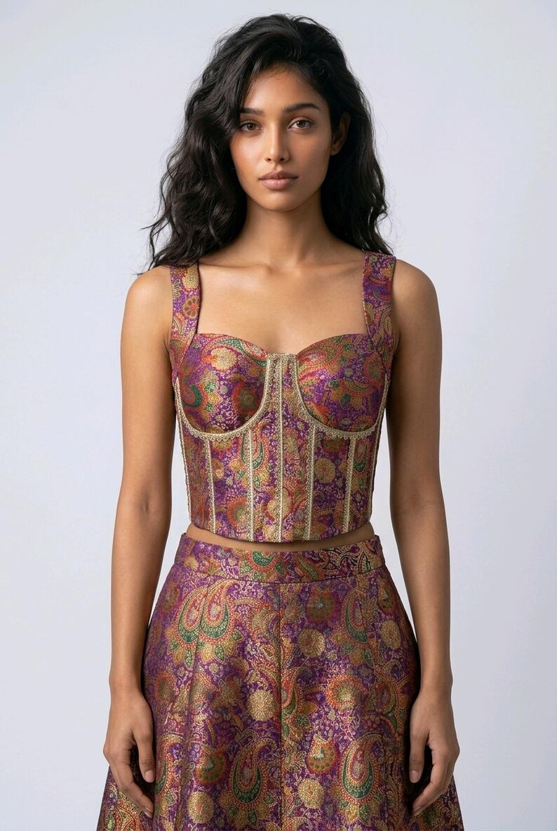 Corset Paisley Brocade Bustier Top, Banarasi Silk Saree Blouse, Indian ...