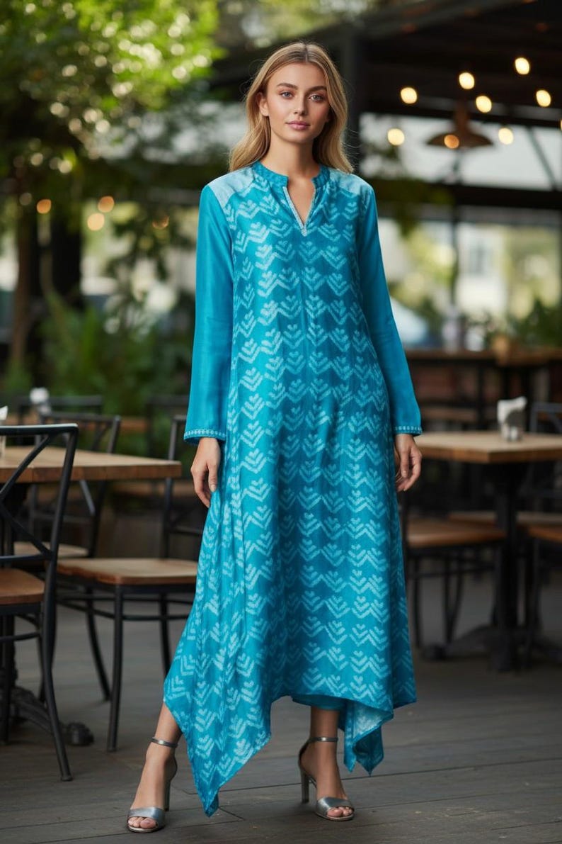 Chanderi Silk Designer Kurti Set With Straight-cut Pants for Women/size ...