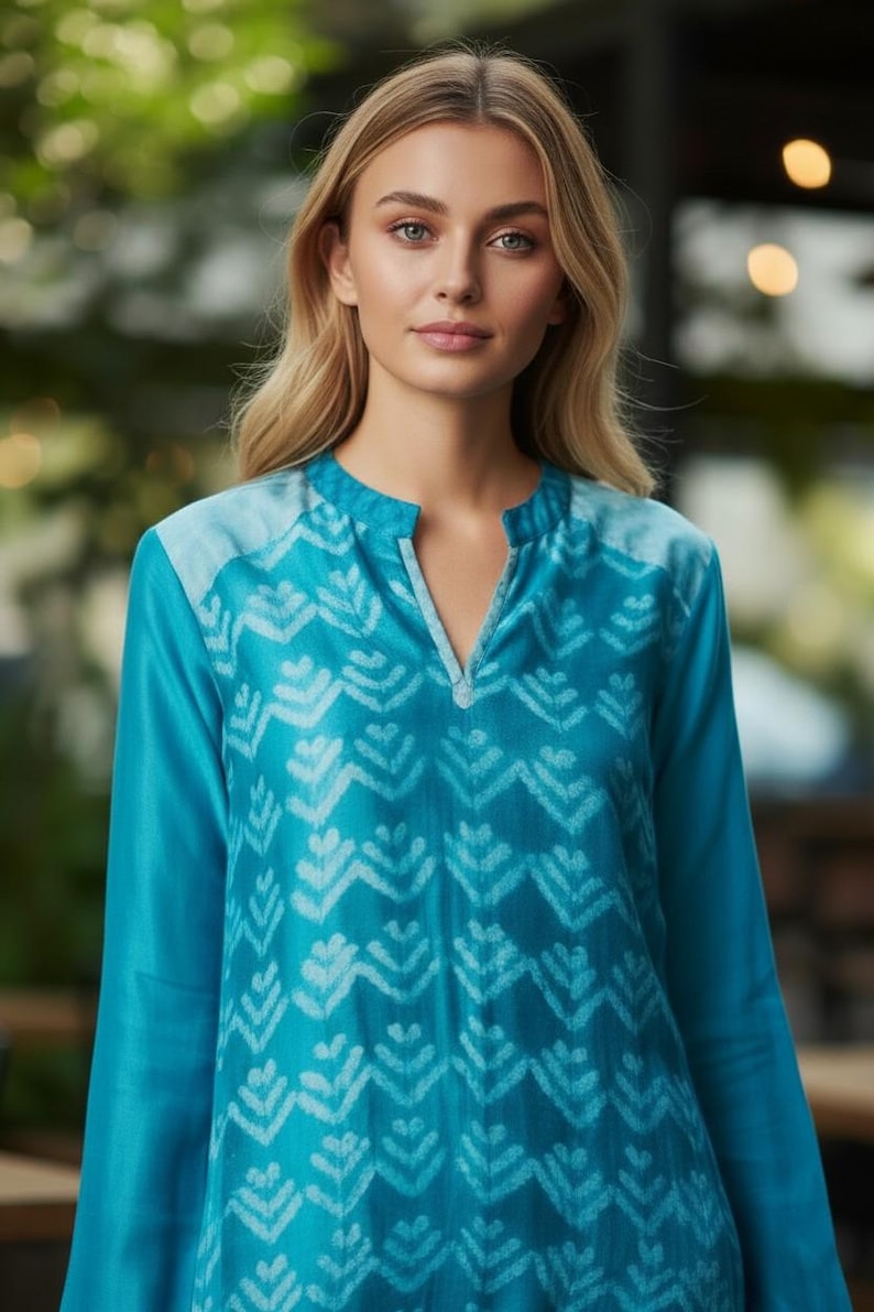 Chanderi Silk Designer Kurti Set With Straight-cut Pants for Women/size ...