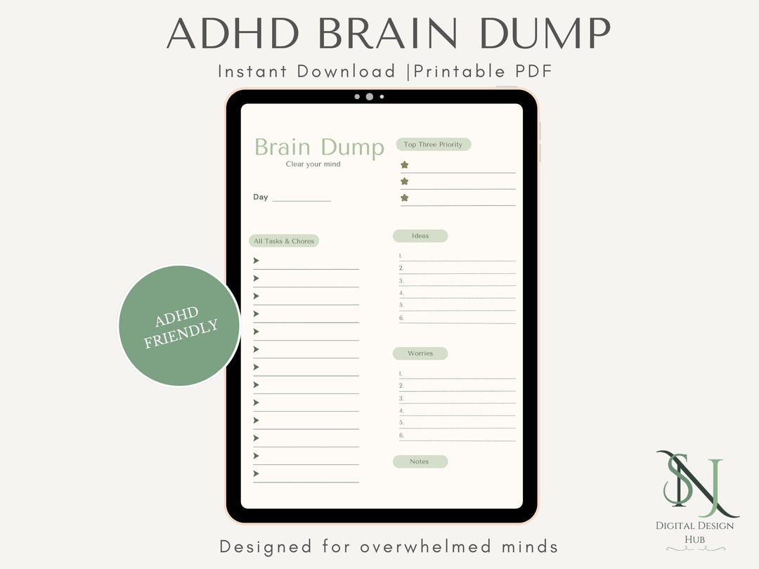 ADHD Brain Dump Worksheet | Aesthetic Brain Dump Printable | Minimal ...