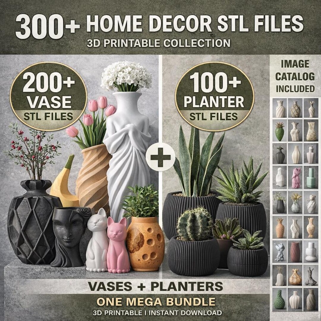 300+ Home Decor STL Files | Vase & Planter Bundle | Modern Sculptural ...