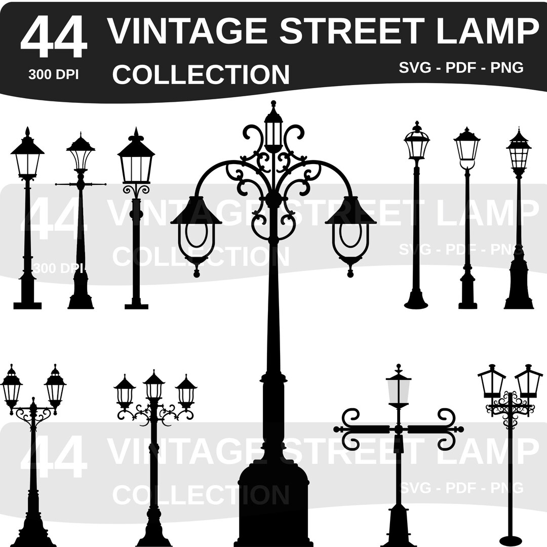Coleção de Silhuetas de Postes de Luz Vintage, Clipart de Postes de Luz ...