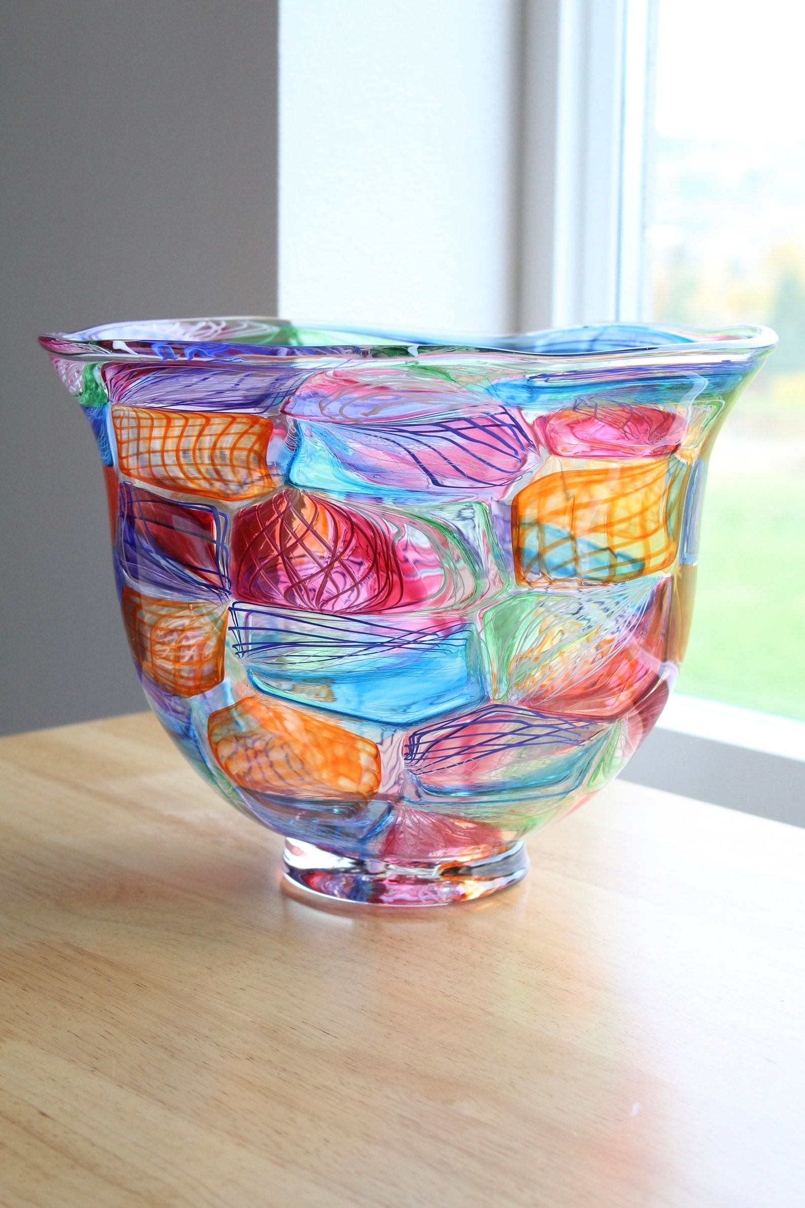 Large Hand Blown Art Glass Bowl - Etsy
